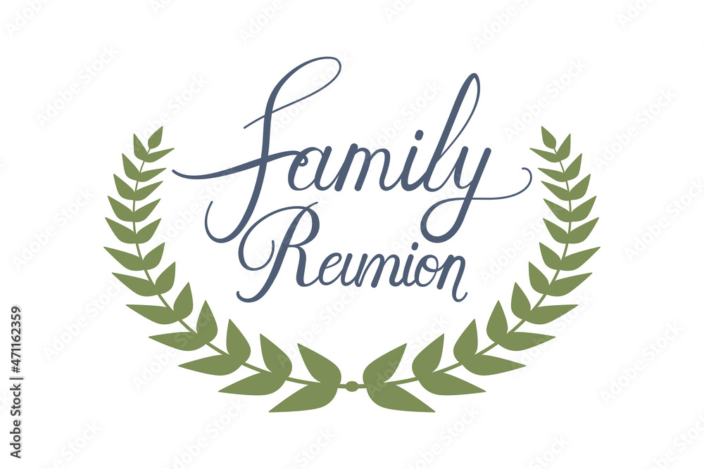 Family reunion text or lettering with wreath as vector icon Stock ...