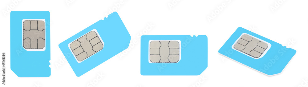 Set with light blue SIM cards on white background. Banner design Stock ...