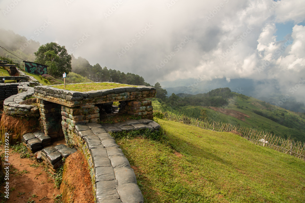 A Bunker at the border of Thailand and Myanmar view point from Doi Tung ...