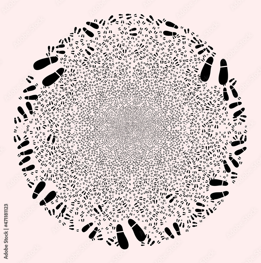 Human footprints burst round cluster. Object pattern is done from ...
