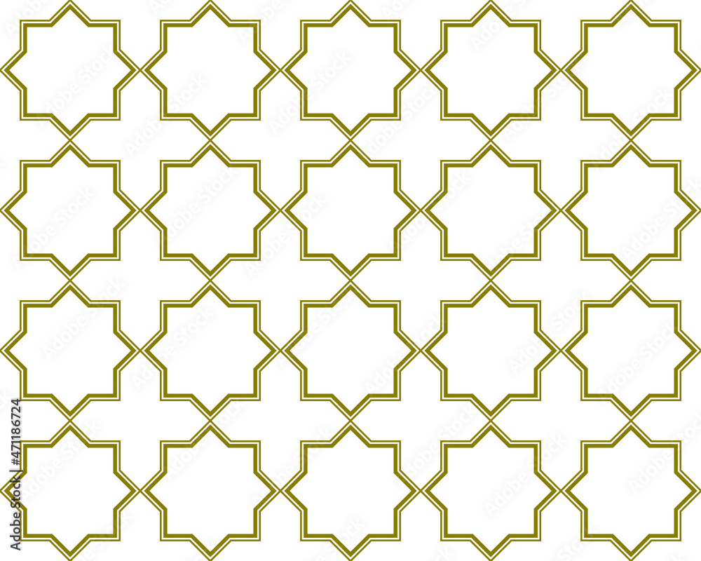 Simple six point star Islamic style repeat pattern in double gold color ...