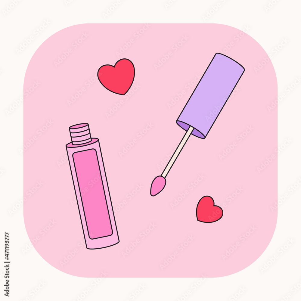 Vetor de Lip Gloss cute cartoon illustration. Pink doodle icon of ...