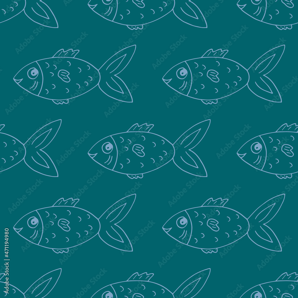 fish seamless pattern hand drawn doodle. vector, minimalism ...