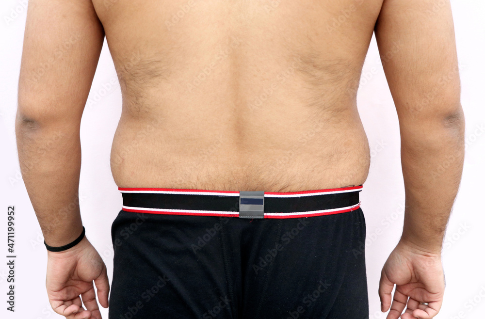 Asian fat man back side isolated on white Stock Photo | Adobe Stock