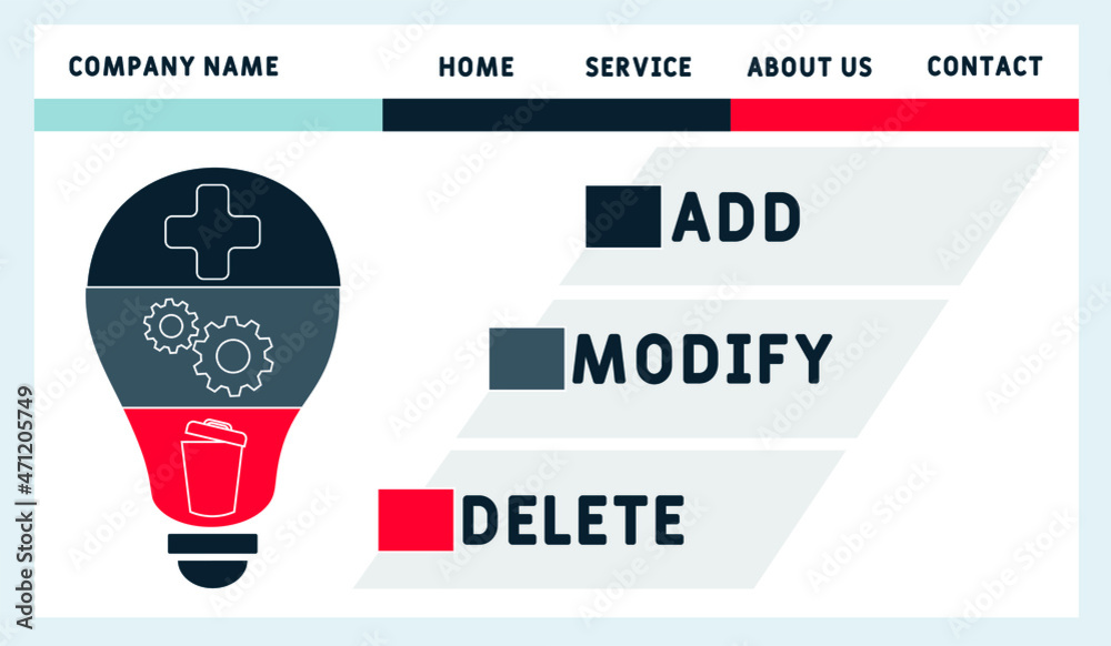 AMD - Add, Modify, Delete acronym. business concept background. vector ... AMD - Add, Modify, Delete acronym. business concept background. vector ...