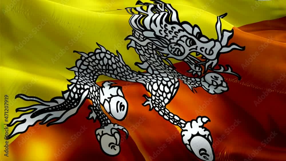 Bhutanese flag. 3d Bhutan flag waving video. Sign of Bhutan seamless ...