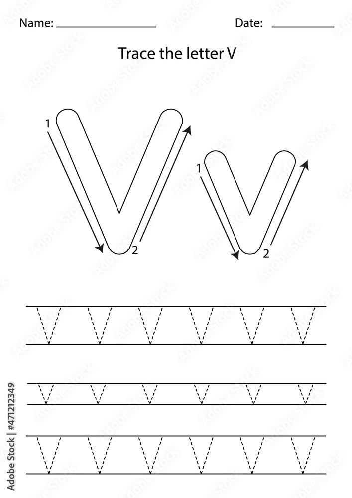 Learning English alphabet for kids. How to write letter V. Stock Vector ...