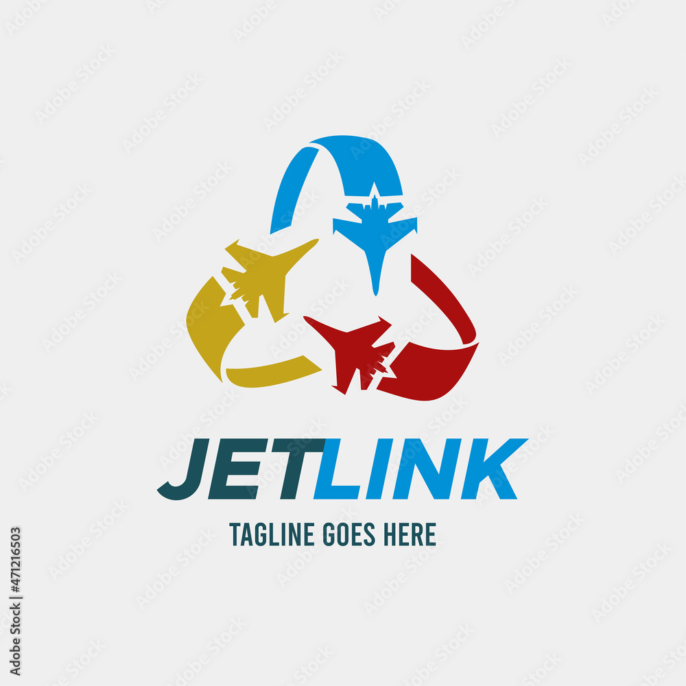 Jet link. Military aircraft make network with different colour logo ...