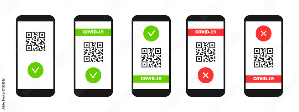 Vaccine passport on smartphone screen. Set. Green immunity certificates ...