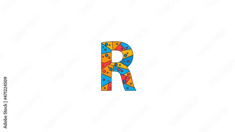 Letter R. Animated unique font made of circles and triangles, polygons ...