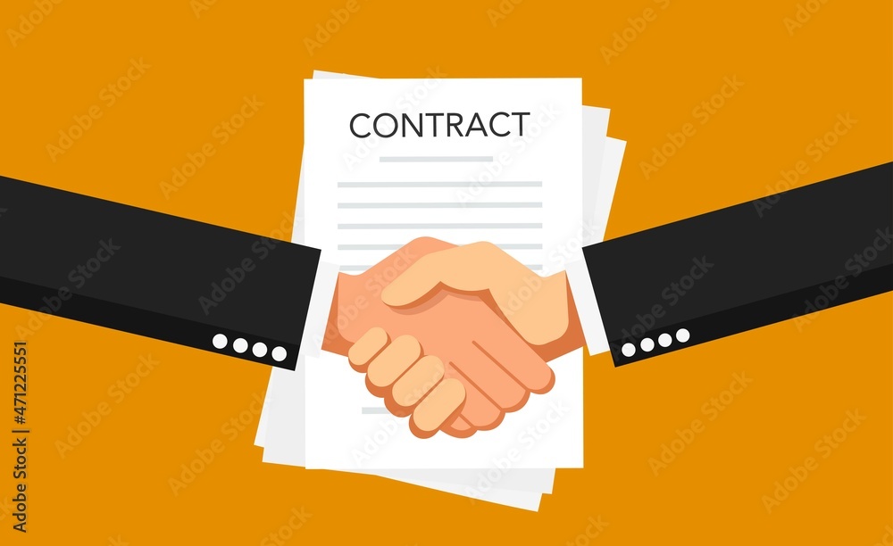 Business man shaking hands firmly for a signed contract with a green ...