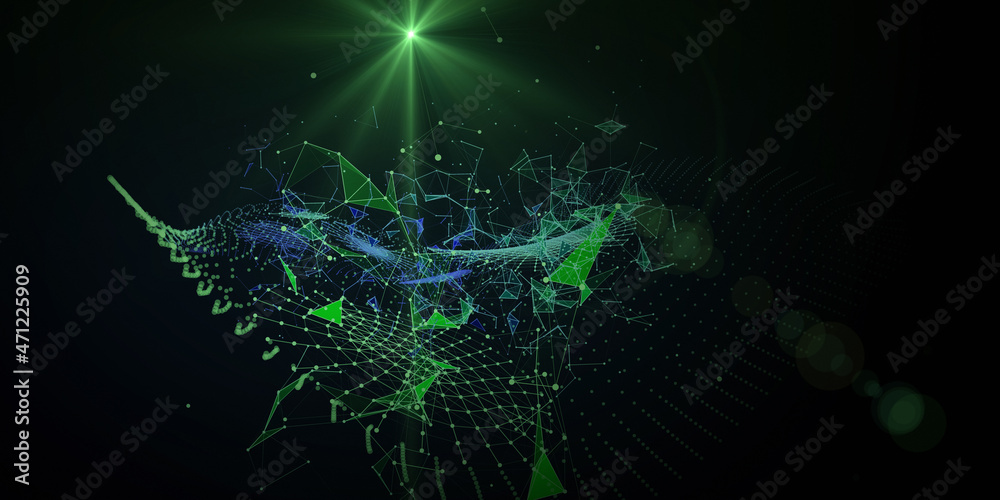 Abstract technology background with polygonal grid analyze and light ...