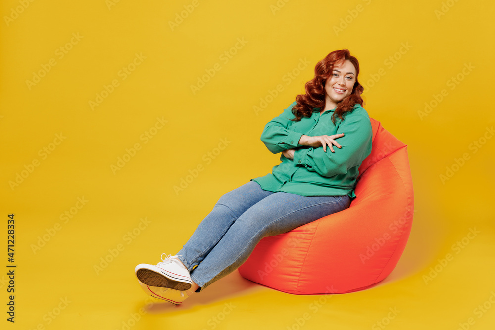Full size body length bright happy vivid charming fun young ginger ...