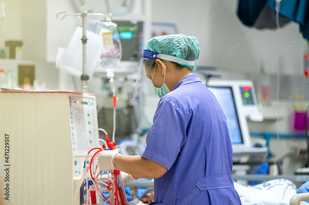 The specialist are checking continuous renal replacement therapy ...