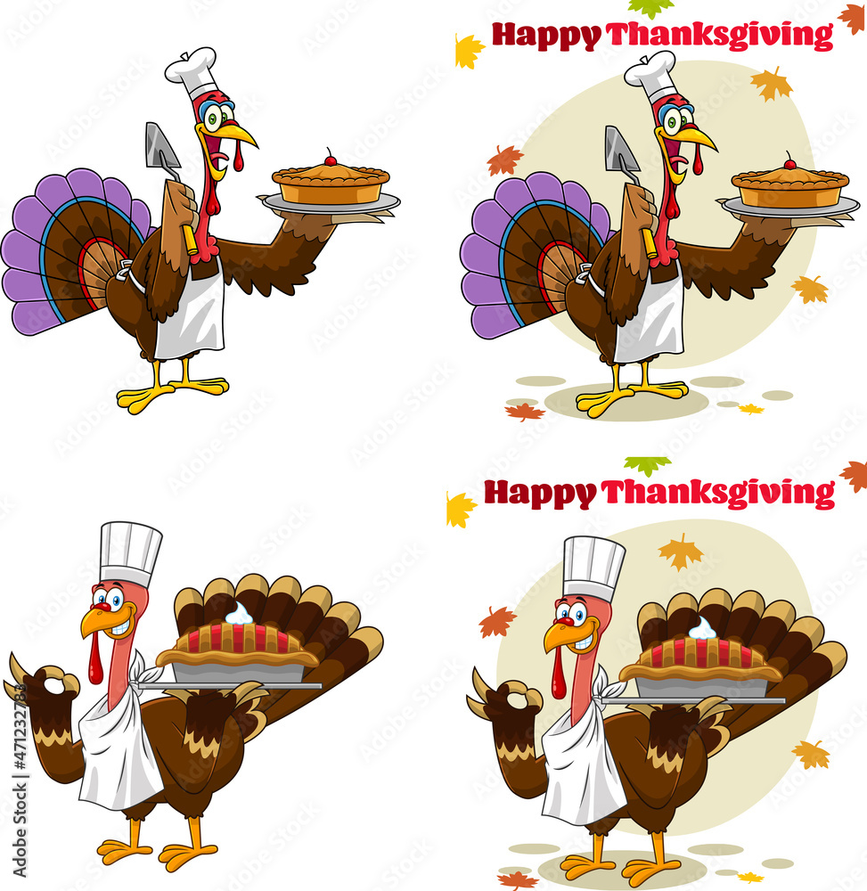 Turkey Bird Cartoon Characters. Vector Hand Drawn Collection Set ...
