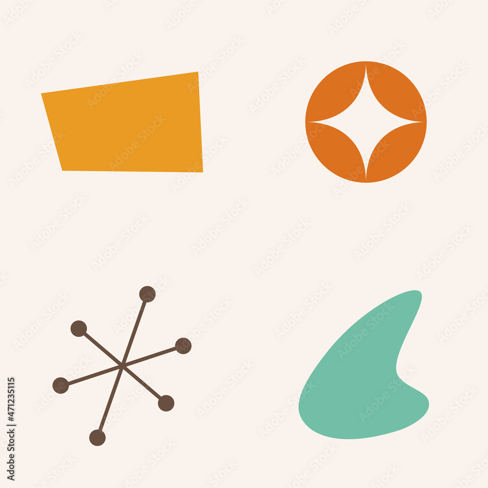 50s Mid Century Modern Elements, Shapes, Icons and Logos Stock Vector ...