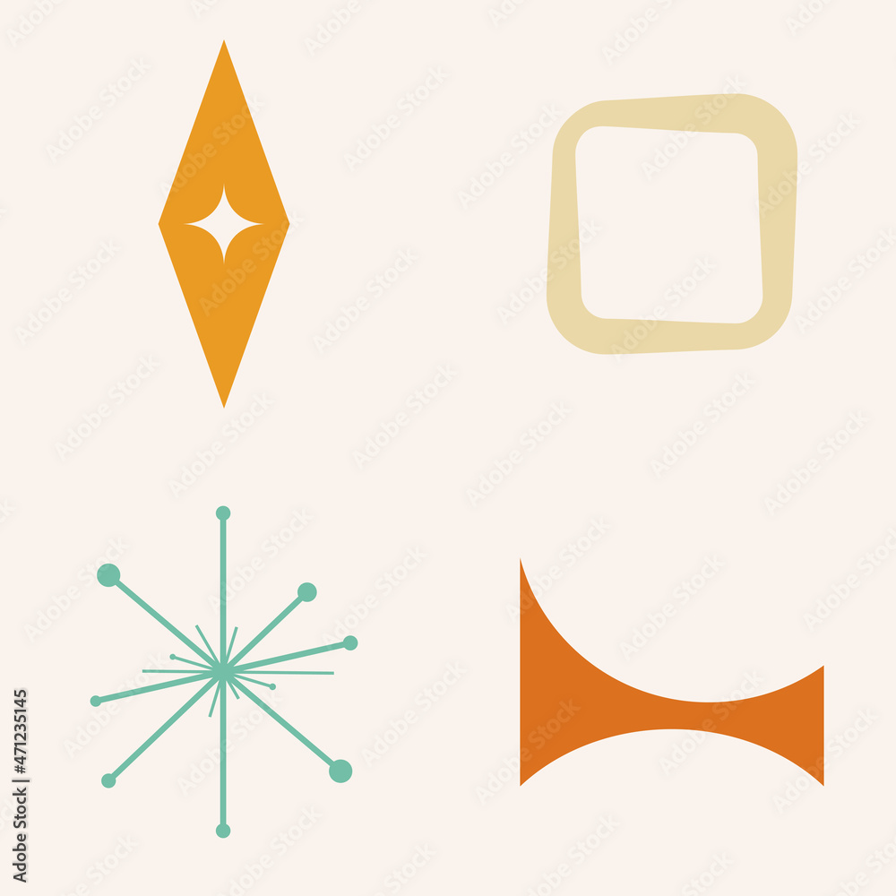 50s Mid Century Modern Elements, Shapes, Icons and Logos Stock Vector ...