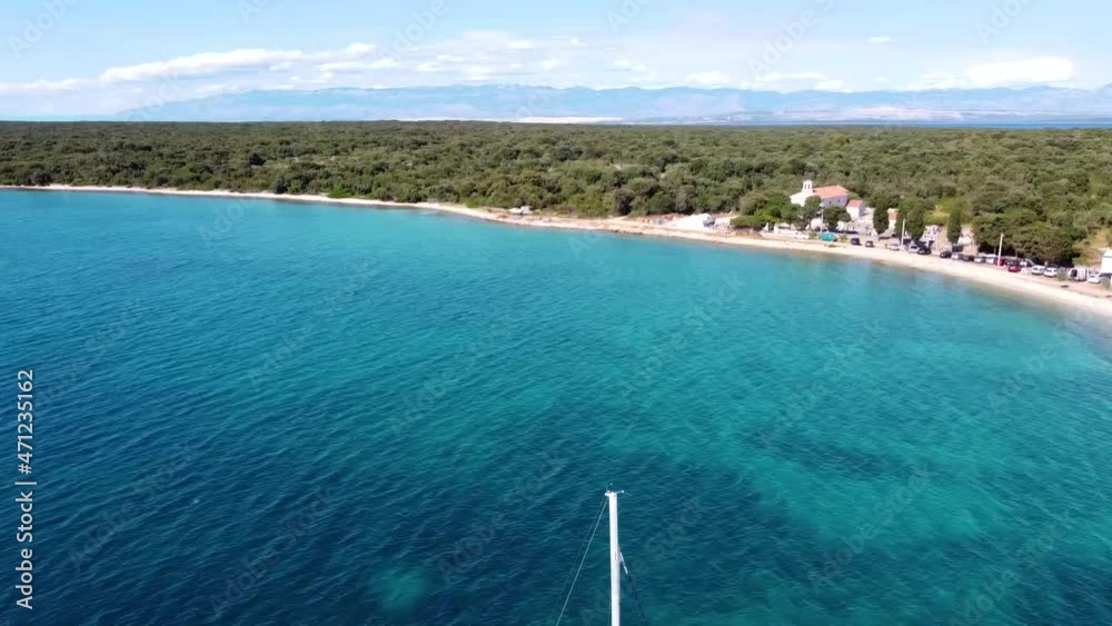 360 degree aerial view of Croatian island Olib with main port “Sportska ...
