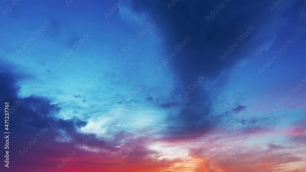 Beautiful red sunset clouds on blue sky. Dark clouds and red clouds with blue sky nature ...