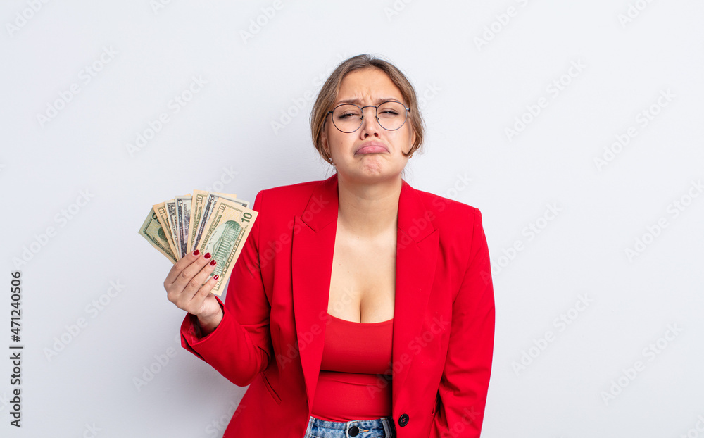 hispanic pretty woman feeling sad and whiney with an unhappy look and ...