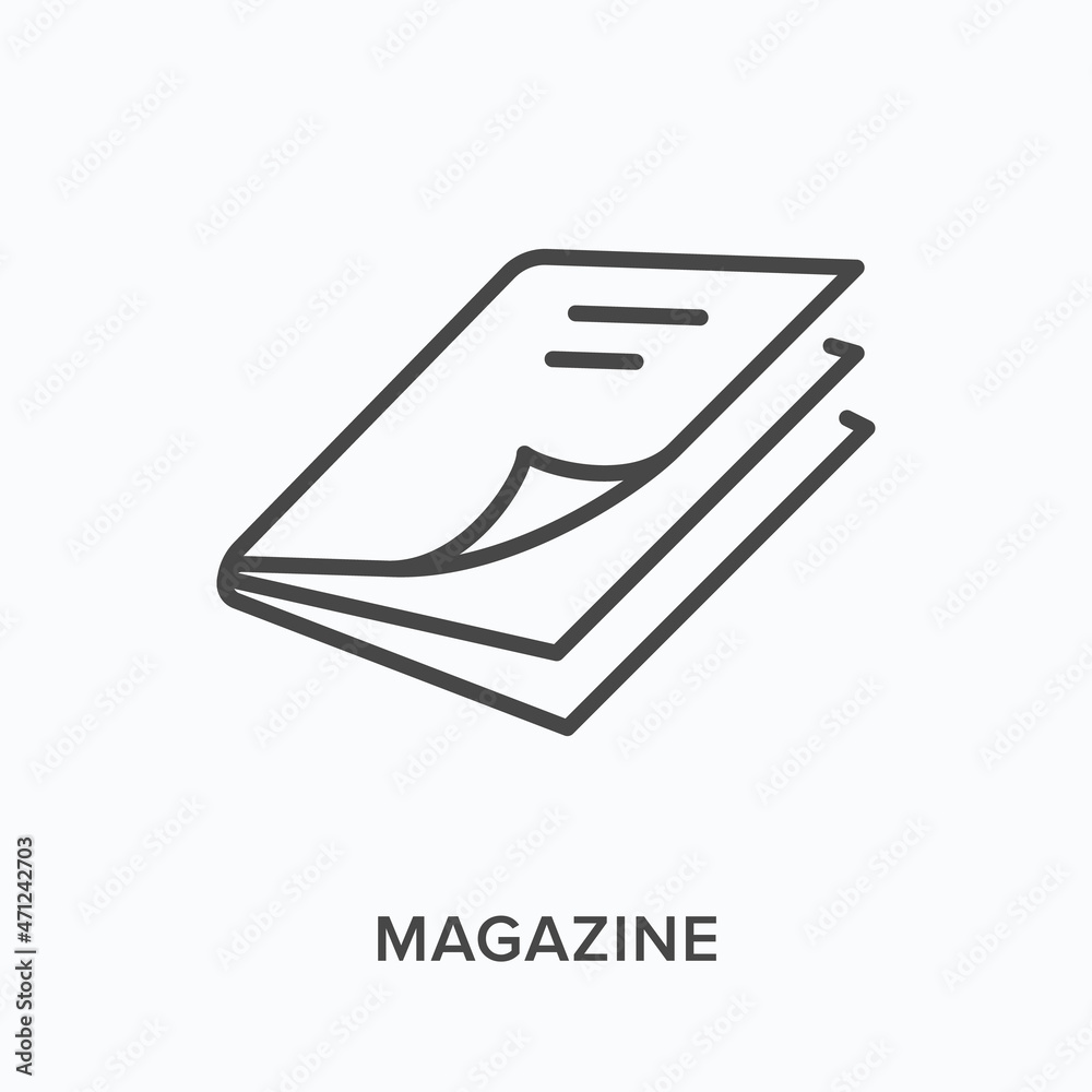 Magazine flat line icon. Vector outline illustration of journal. Black ...