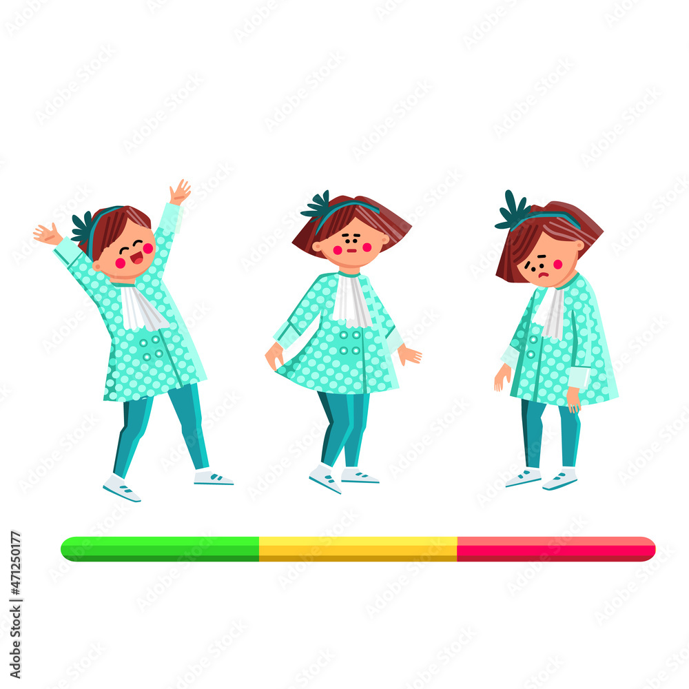 Girl Child Mood Laugh, Smile And Unhappy Vector. Happy Schoolgirl ...