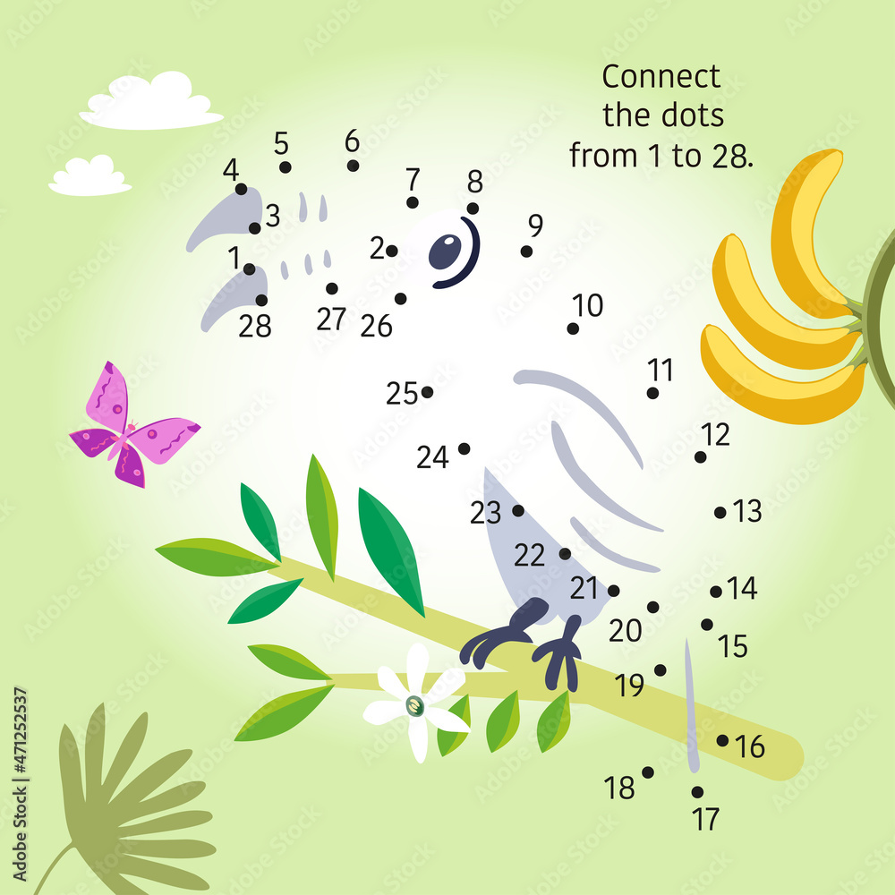 Toucan. Dot to Dot. Connect the dots from 1 to 28. Game for kids ...