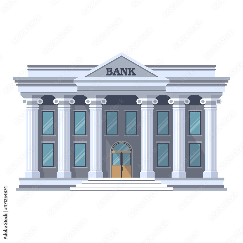 Bank building gray color isolated on white background. Two-story bank ...