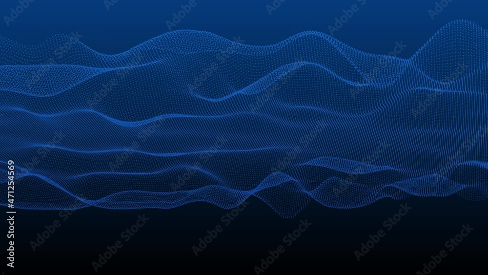 Abstract digital landscape with a field of electronic particles on a ...