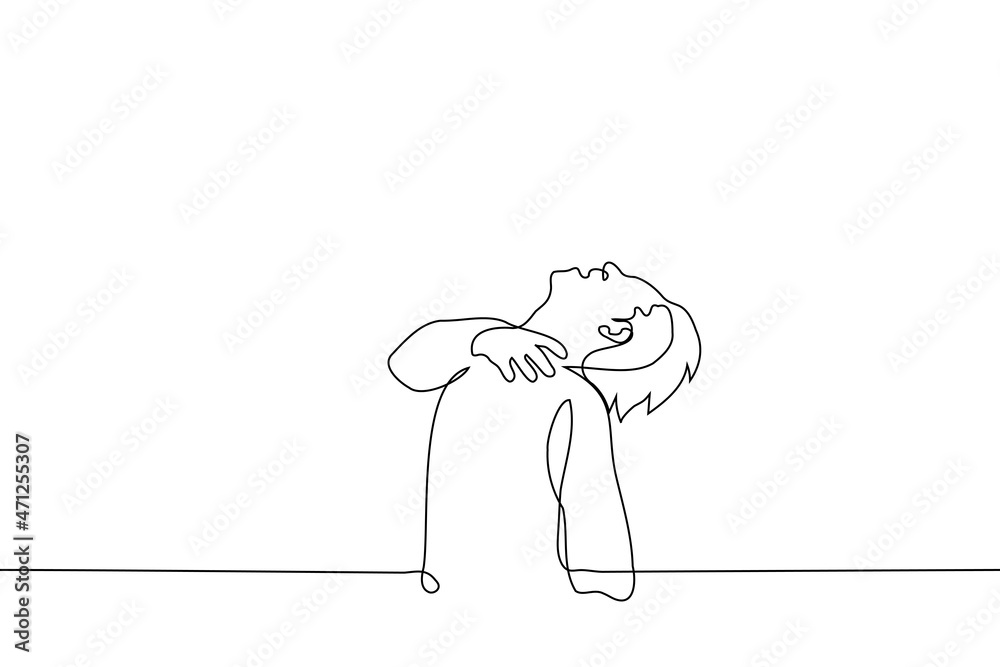 man is standing and screaming in pain or despair clutching his throat ...