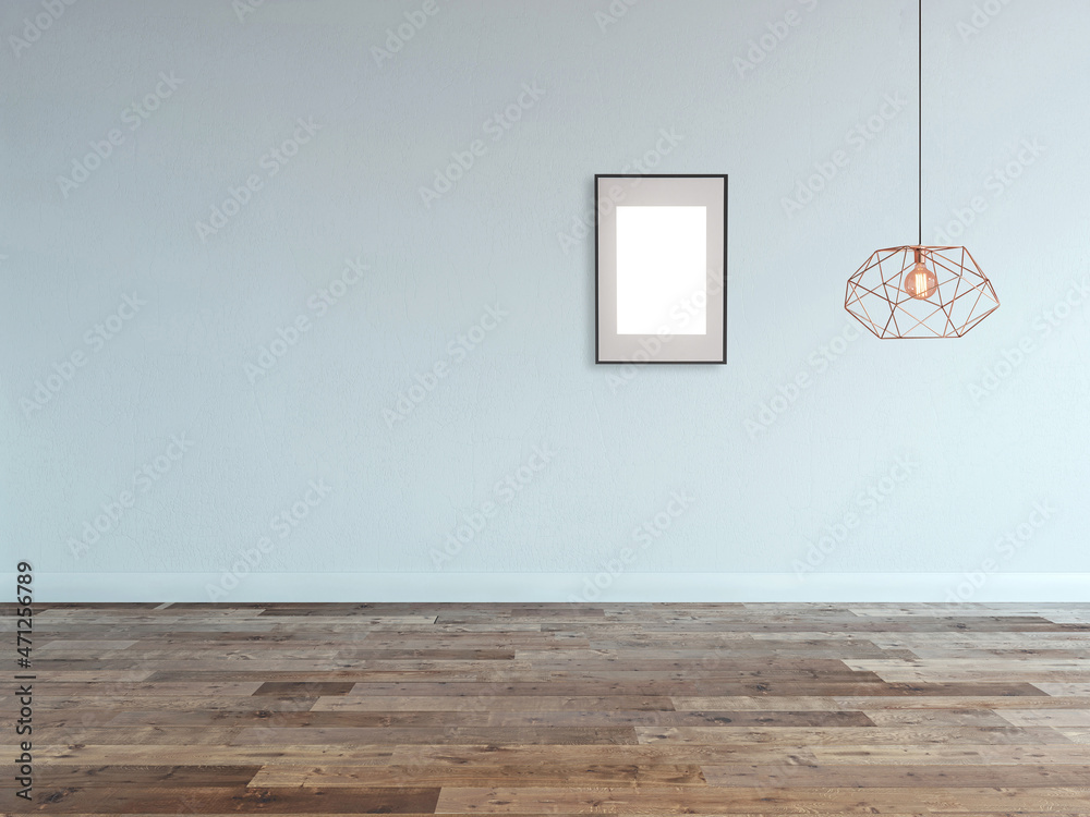 new empty living room interior decoration wooden floor, stone wall ...