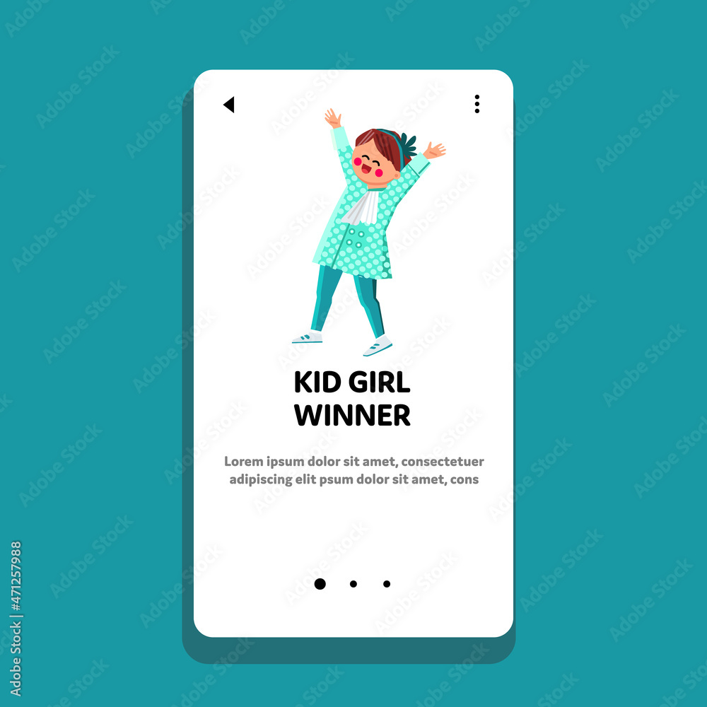 Kid Girl Winner Celebrate Victory In Game Vector. Happiness Kid Girl ...