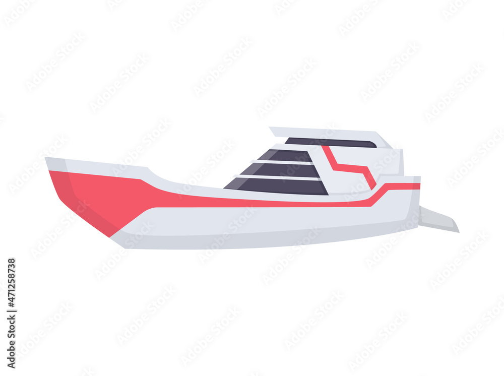 Water speedboat. Ship boat side view isolated on white background. Fast ...