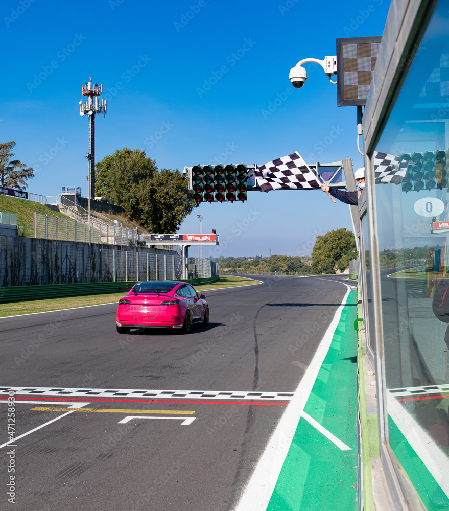 Race Car Crossing Finish Line