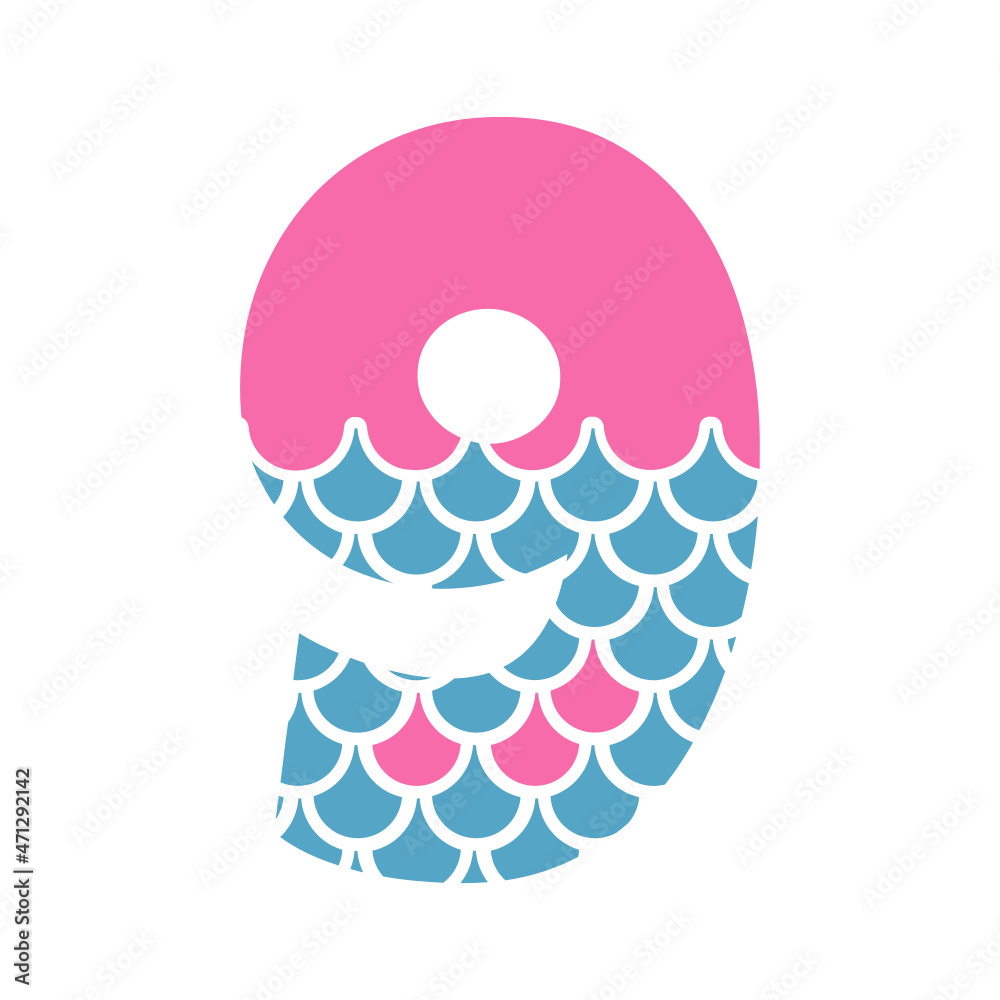 Numbers, 9, nine, Mermaid, birthday, cute, childhood, newborn, for kids ...