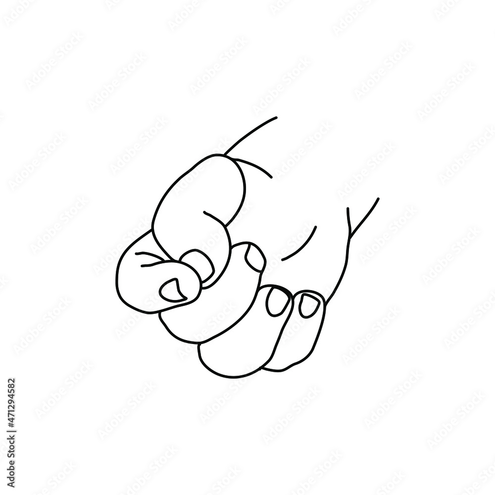 Vector of image of newborn baby's hands. Baby's hands drawn in a linear ...