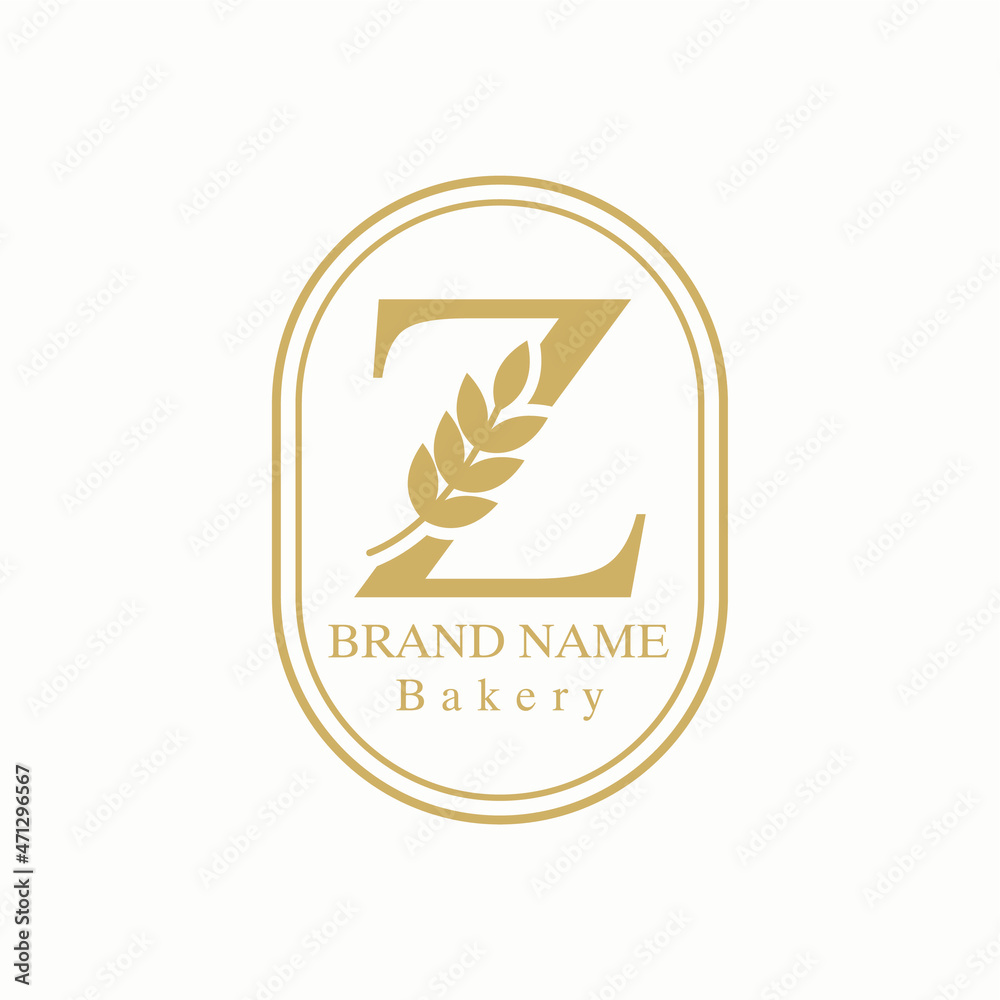 Initial Z Letter with Wheat Grain for Bakery, Bread, Cake, Cafe, Pastry ...