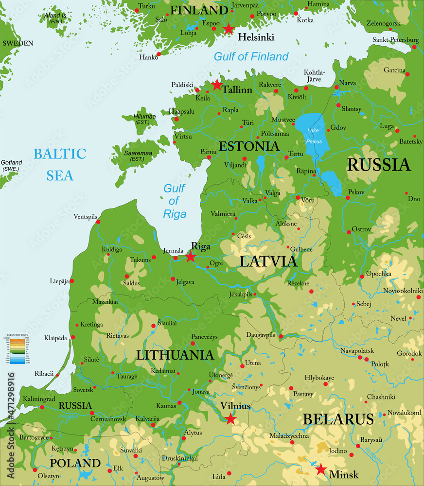 Poster Baltic countries physical map – Wall Art | UkPosters