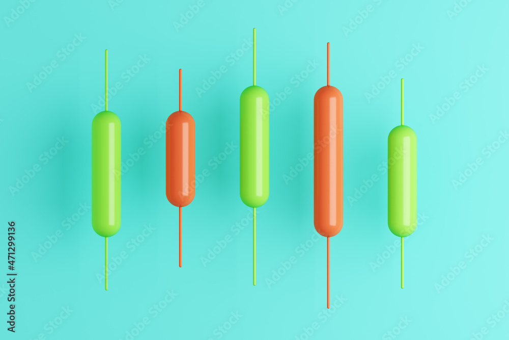 minimal background for investment, side way candlestick chart for trading view. 3d rendering ...