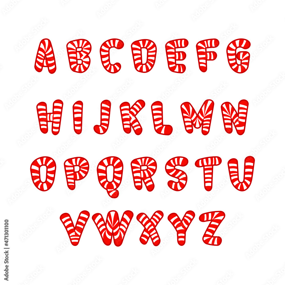 Decorative typeface with bright red and white stripes. Fonts for events ...