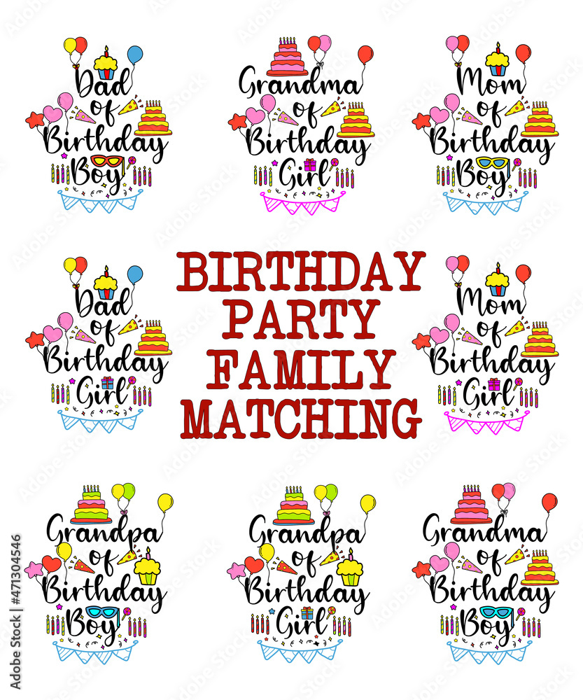 Set of Happy Birthday templates for T-shirts, Sweaters, badges, cards ...