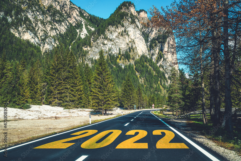 2022 New Year road trip travel and future vision concept . Nature ...