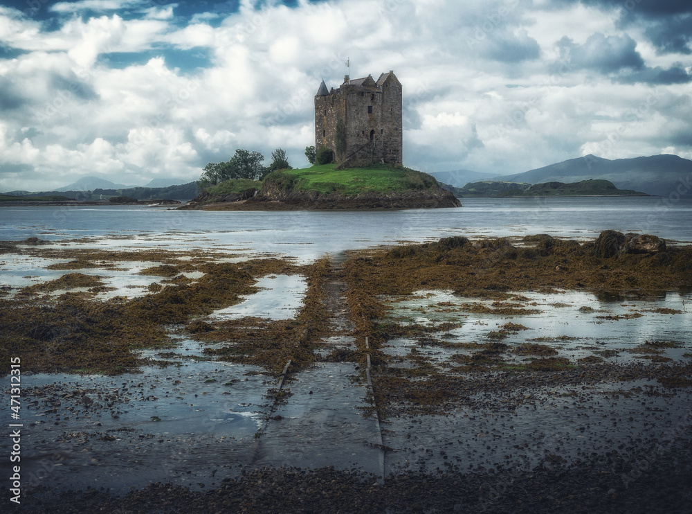 Old castle on a little island in the middle of a lake Stock Photo ...