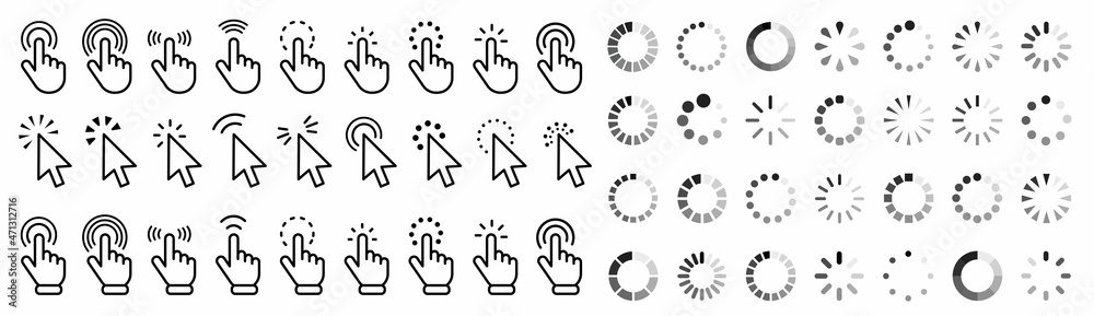 Hand clicking icon collection.Pointer click icon. Loading icon design ...