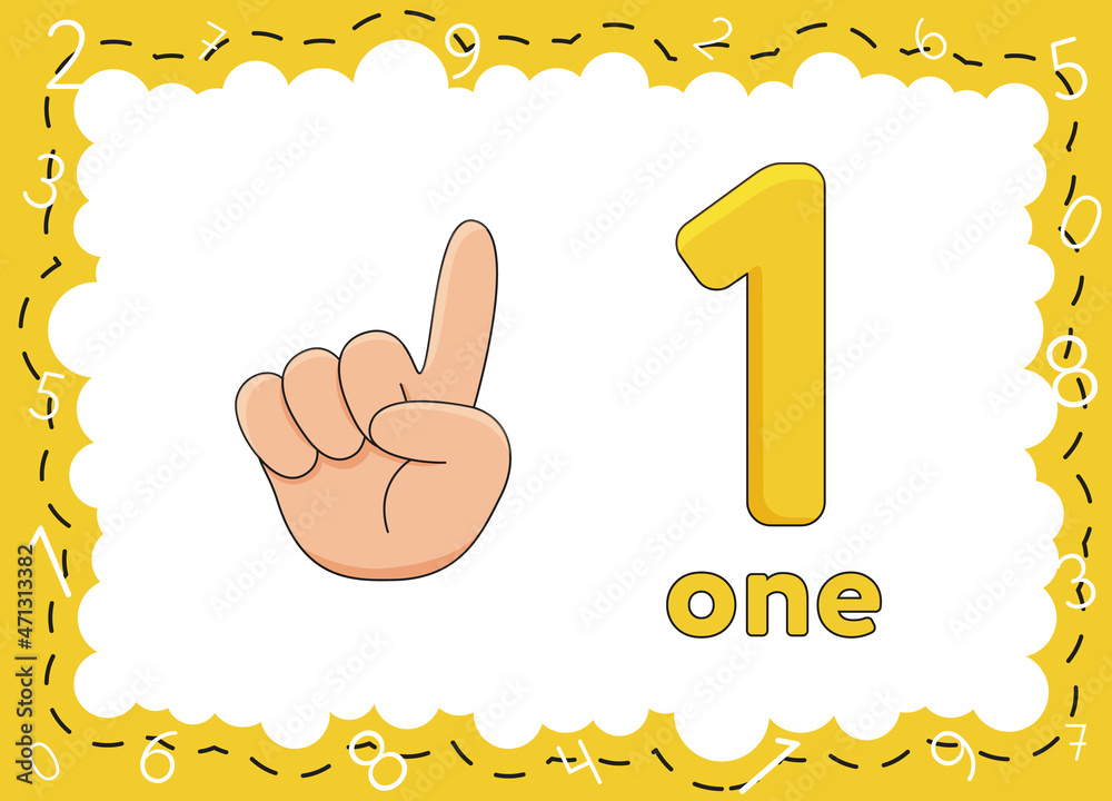 Children's educational cards with numbers. Flashcards finger counting ...