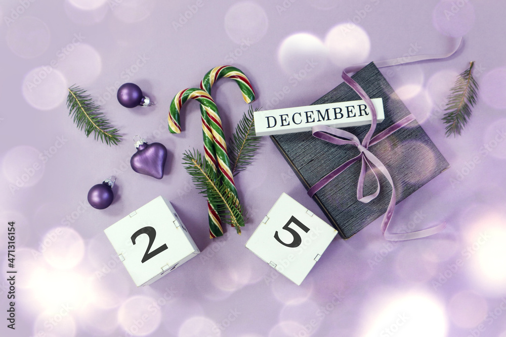 Calendar for December 25: name of the month in English, number 25 on ...