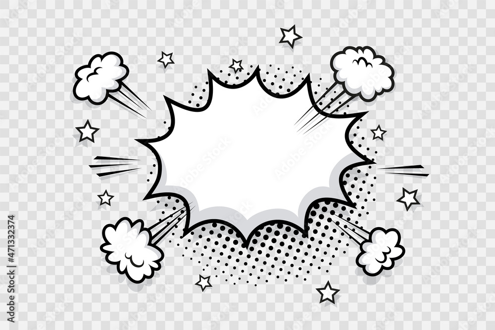 Comic speech bubble with smoke clouds on transparent background. Pop ...