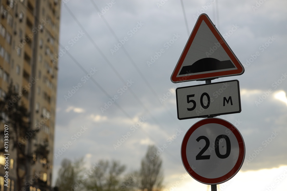Road signs for driver safety. Stock Photo | Adobe Stock