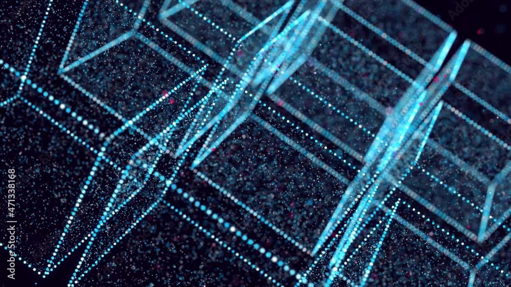 Abstract glow particles form 3d object in space. Cubes. Vj loop as bg ...