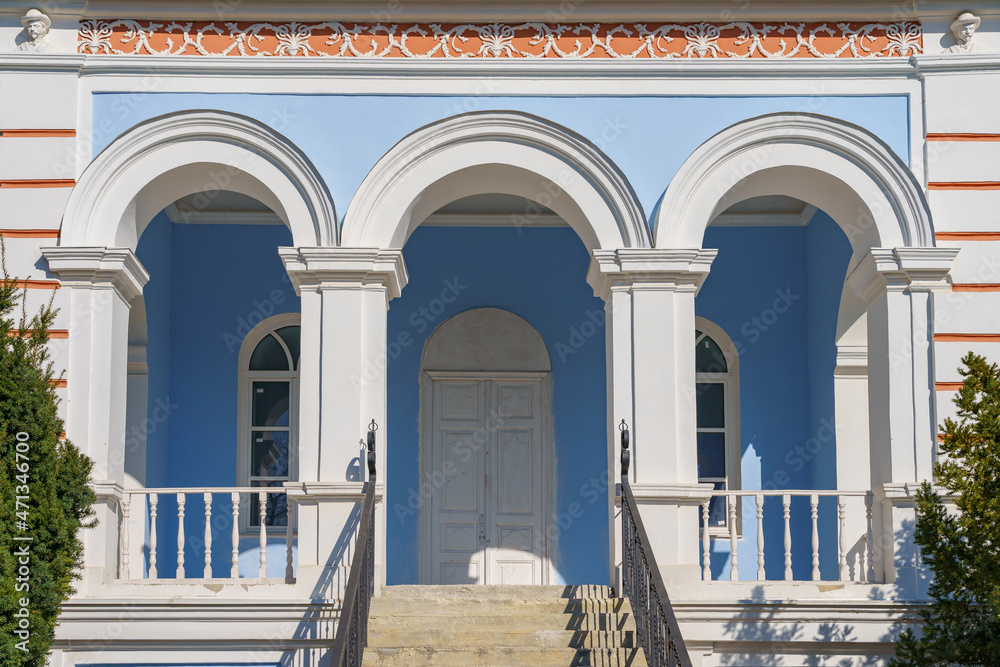 Classical Russian architecture of the 19th century with typical bas ...